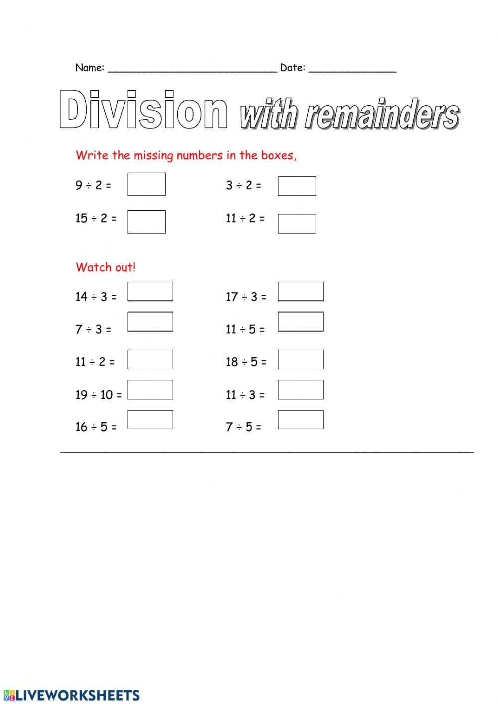 Division With Remainders Worksheet - Divisonworksheets.com Division With Remainders Worksheet - Divisonworksheets.com