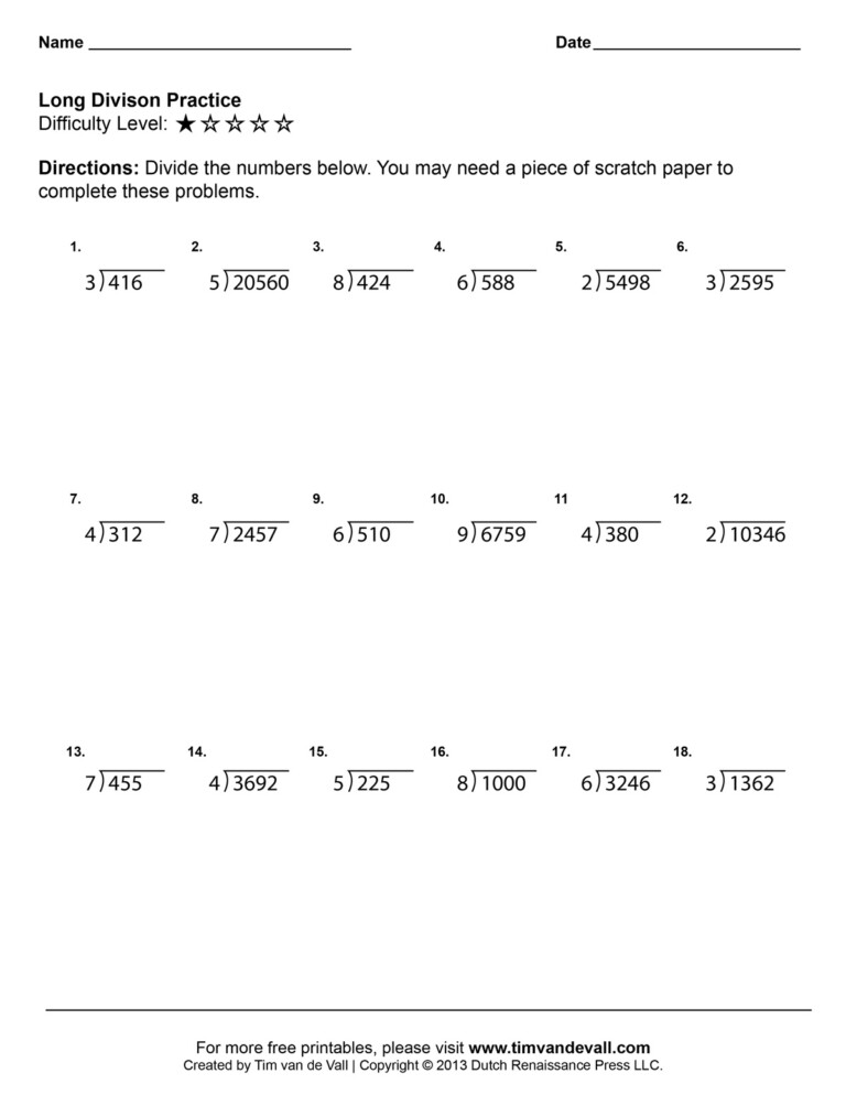 Long Division Worksheets Printable Fourth Grade Math Worksheets ... Long Division Worksheets Printable Fourth Grade Math Worksheets ...