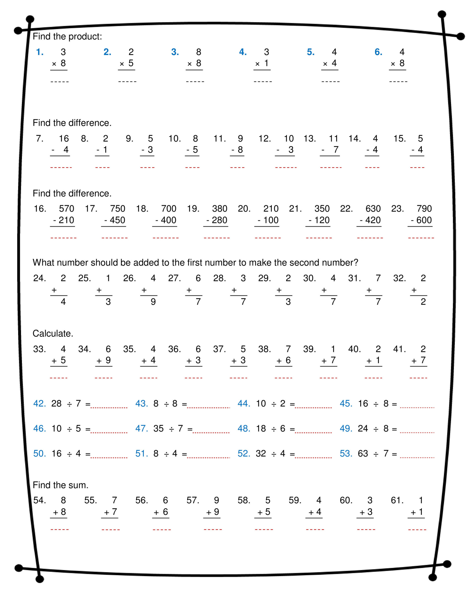 Multiplication Addition Subtraction And Division Worksheets ... Multiplication Addition Subtraction And Division Worksheets ...